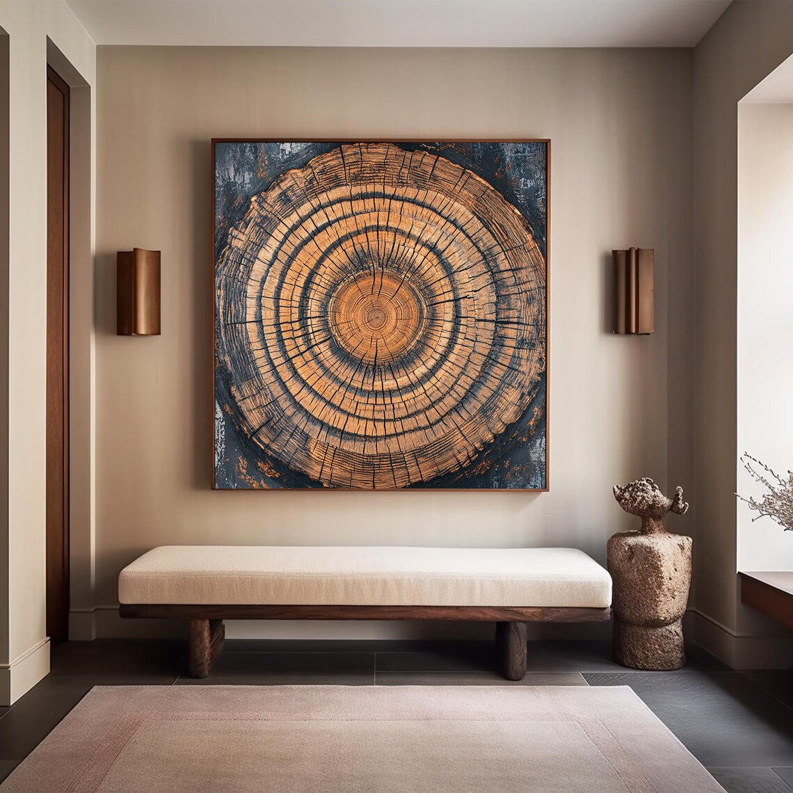 Large Tree Ring Oil Painting on Canvas: Abstract Wood Texture Wall Art ...