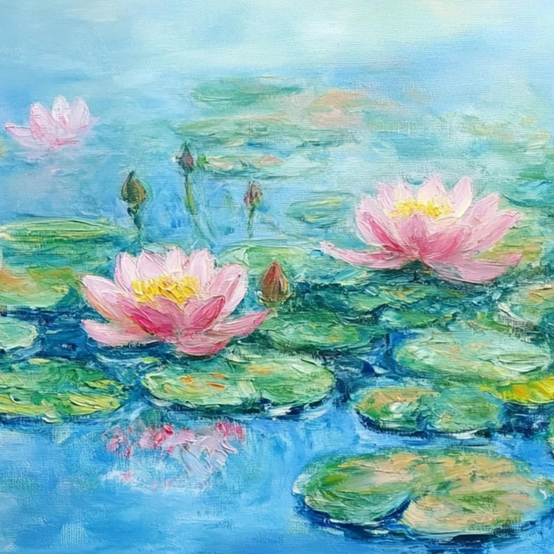 Original Lotus Flower Oil Painting: Impressionist Floral Landscape Art ...