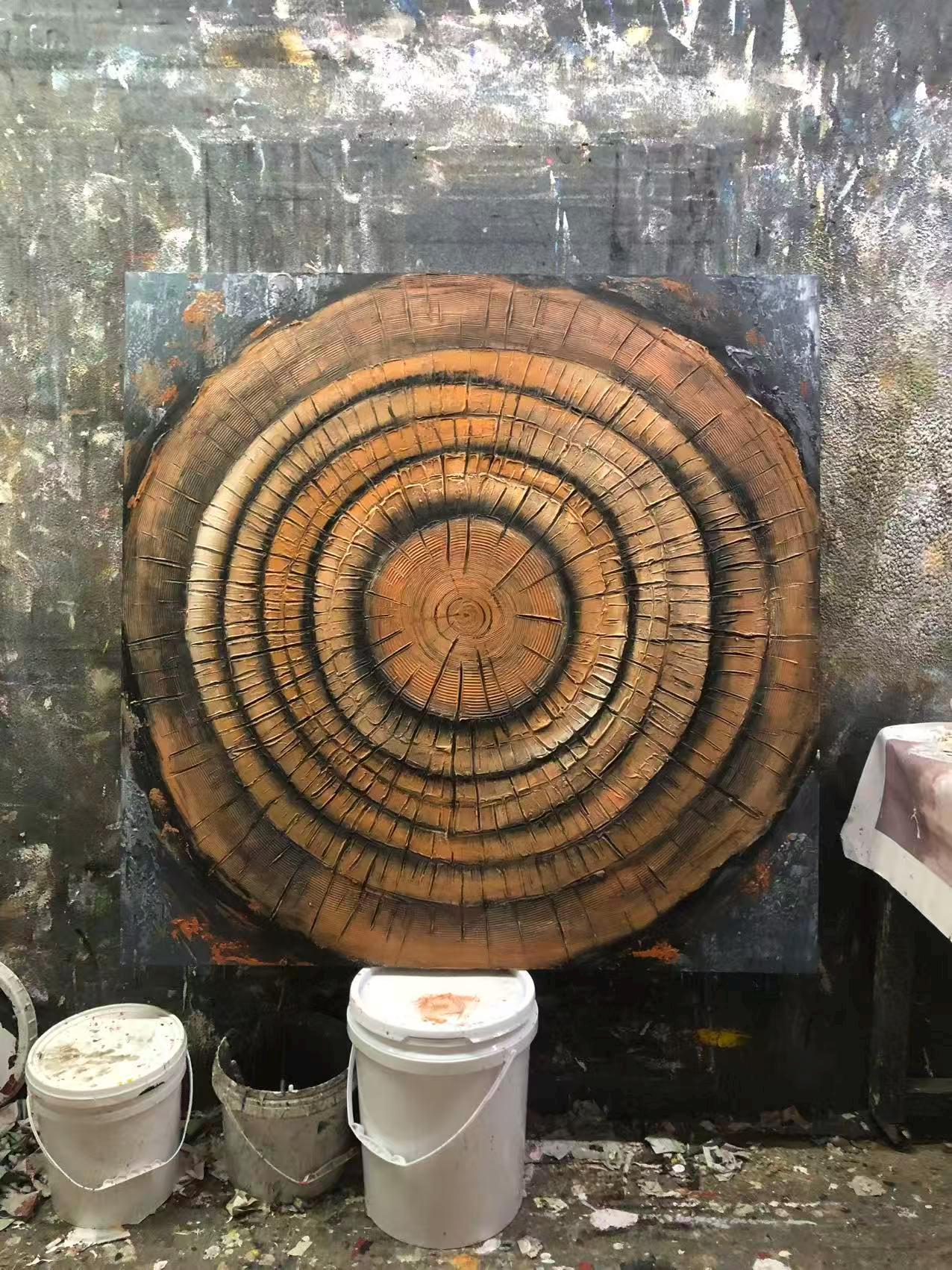 Large Tree Ring Oil Painting on Canvas: Abstract Wood Texture Wall Art ...