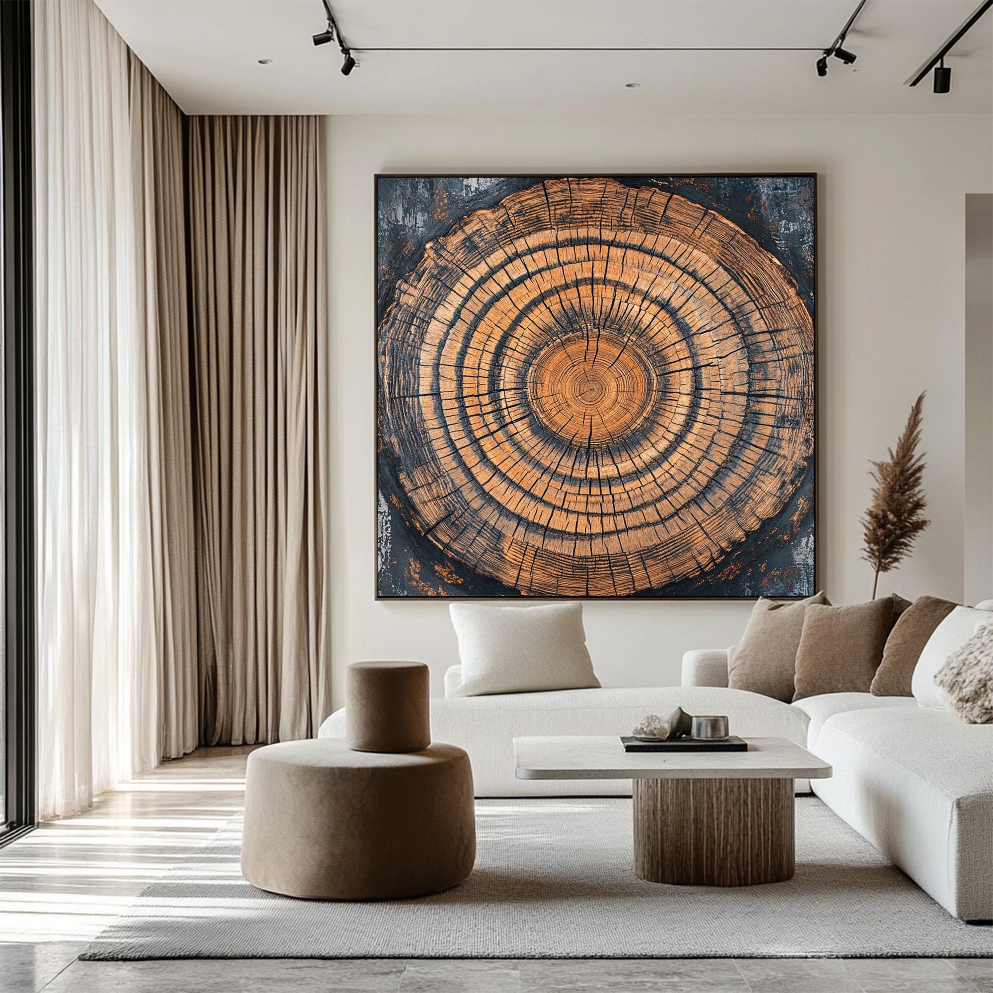 Large Tree Ring Oil Painting on Canvas: Abstract Wood Texture Wall Art ...