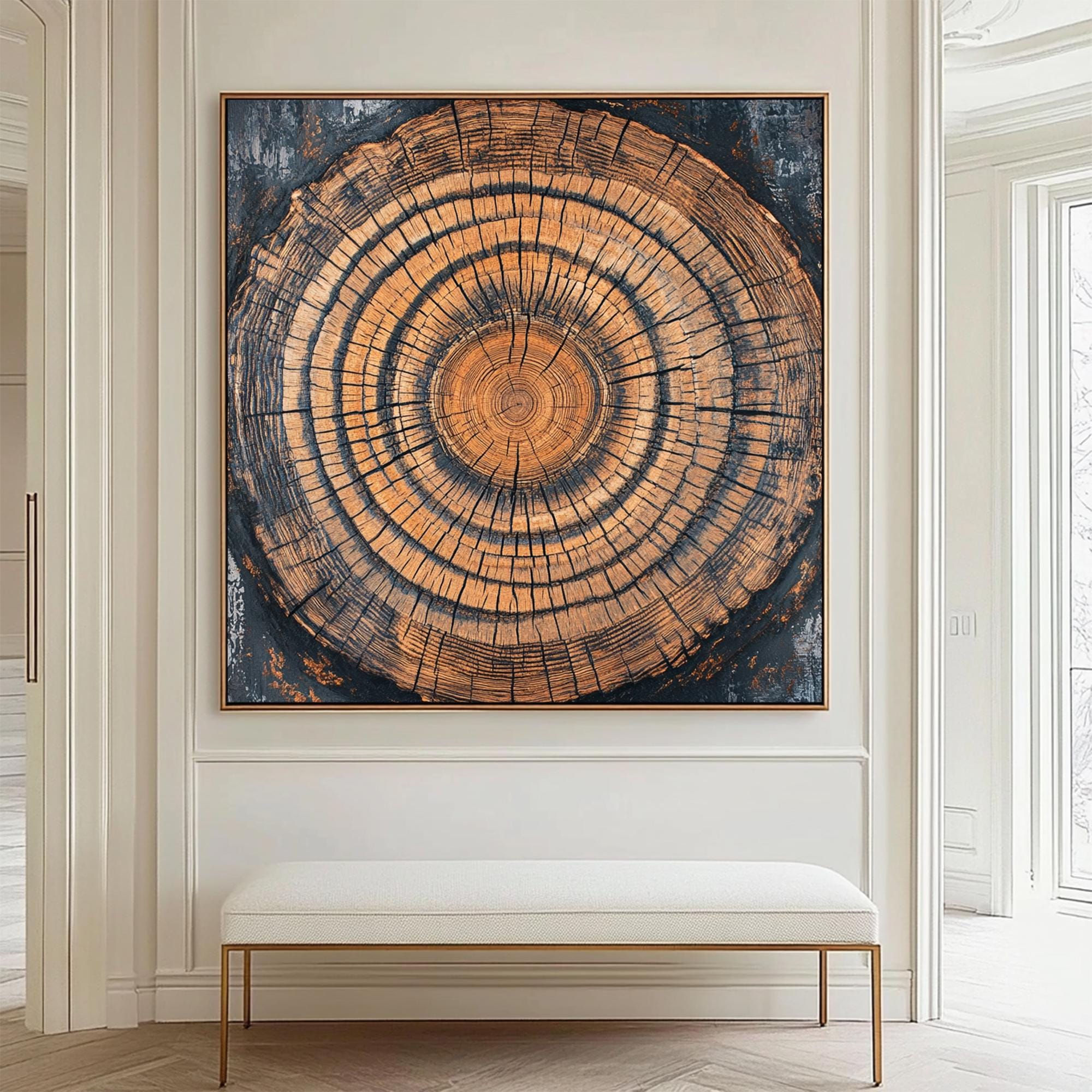 Large Tree Ring Oil Painting on Canvas: Abstract Wood Texture Wall Art ...