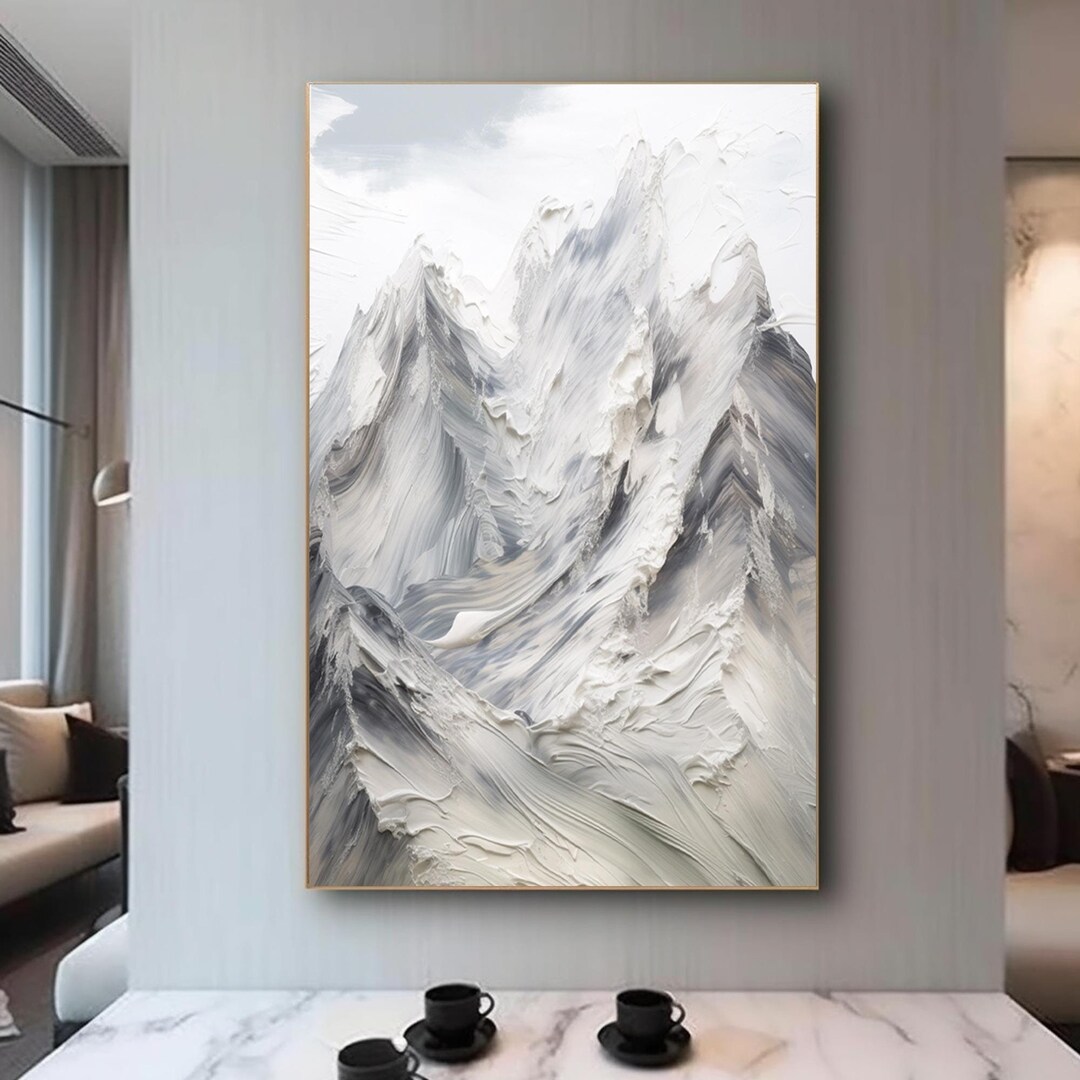 Large Gray, White and Blue Abstract Mountain Acrylic Painting 3D ...