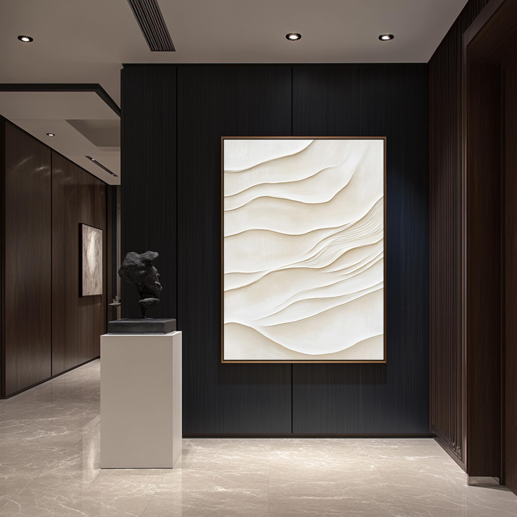 Creamy White 3D Texture Painting on Canvas: Minimalist Abstract Wall ...