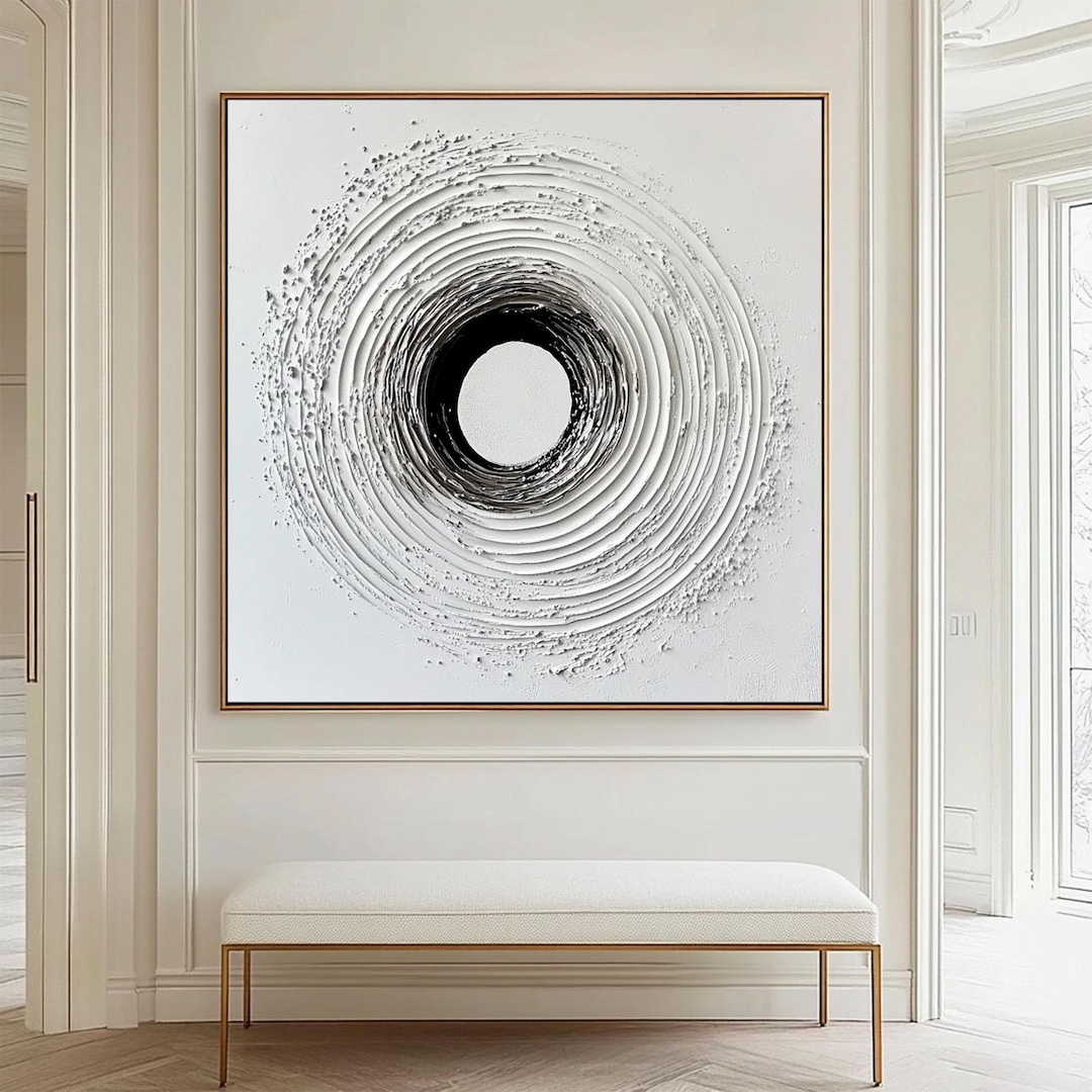 3D White Circle Textured Acrylic Painting: Wabi Sabi Geometric Canvas ...