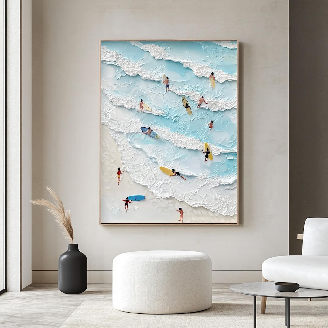 Original Blue Ocean Surfing Art: Textured Coastal Painting - Etsy