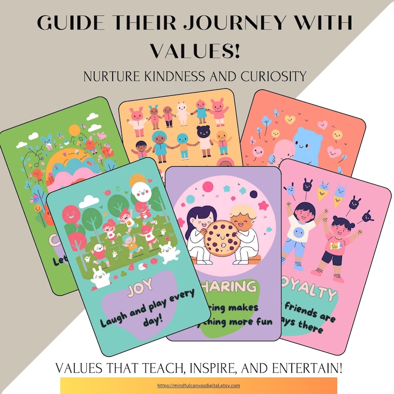 Children's Values Printable Card Deck Kawaii Style Cute Flash Cards for ...
