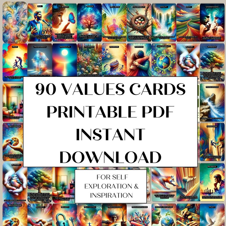 Printable Values Cards for Self Awareness, Exploration, Personal Growth ...