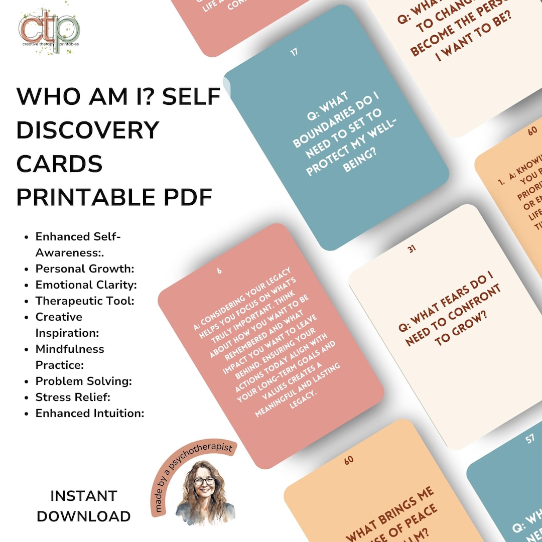 Who Am I Cards? Self-discovery Set of Therapy Based Questions ...