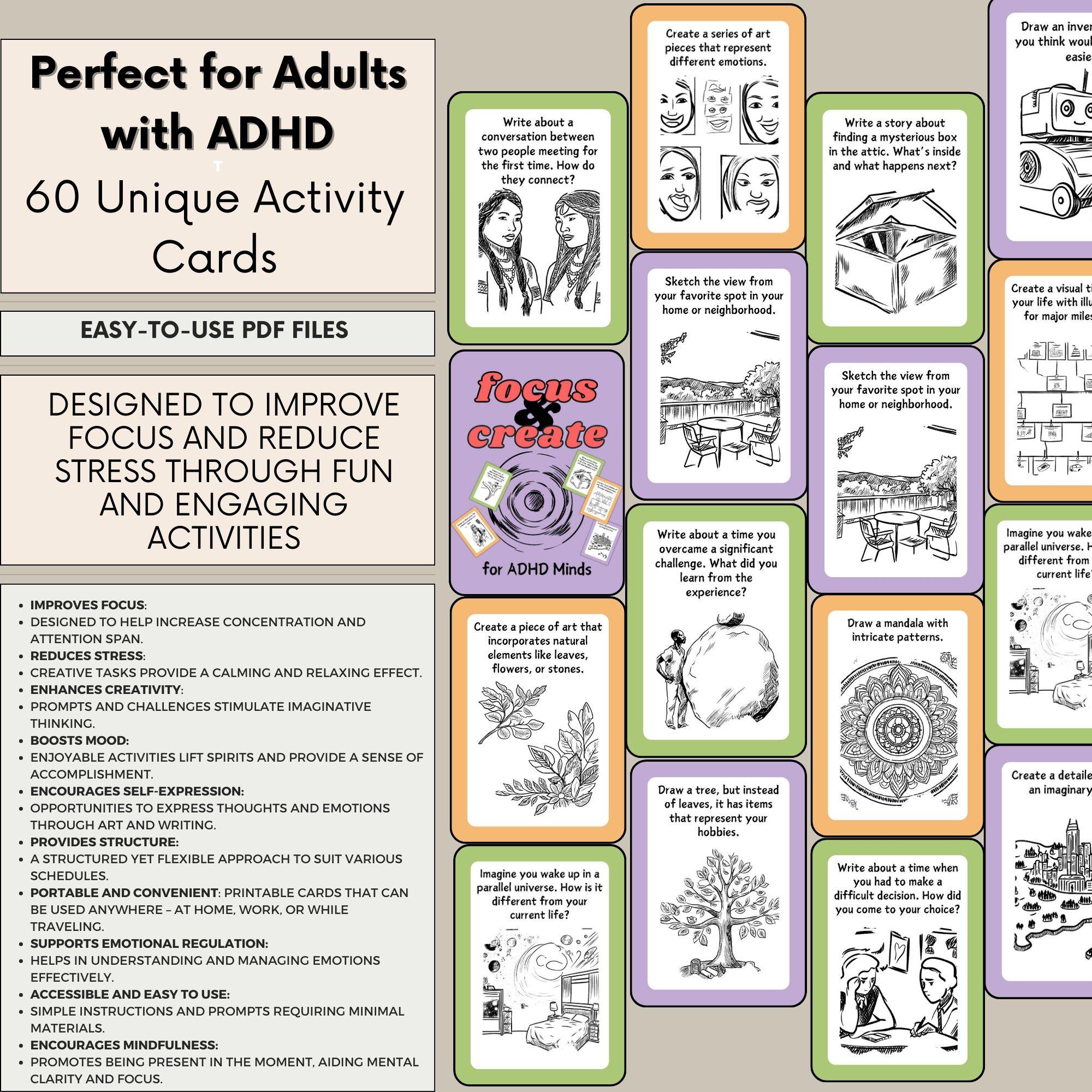 Printable ADHD Creativity Prompt Cards | 60 Art Therapy & Journaling ...
