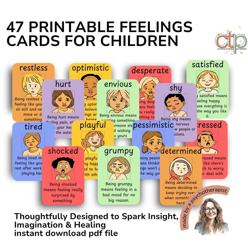 Feelings Flash Cards for Children With Emotions + Facial Expressions ...