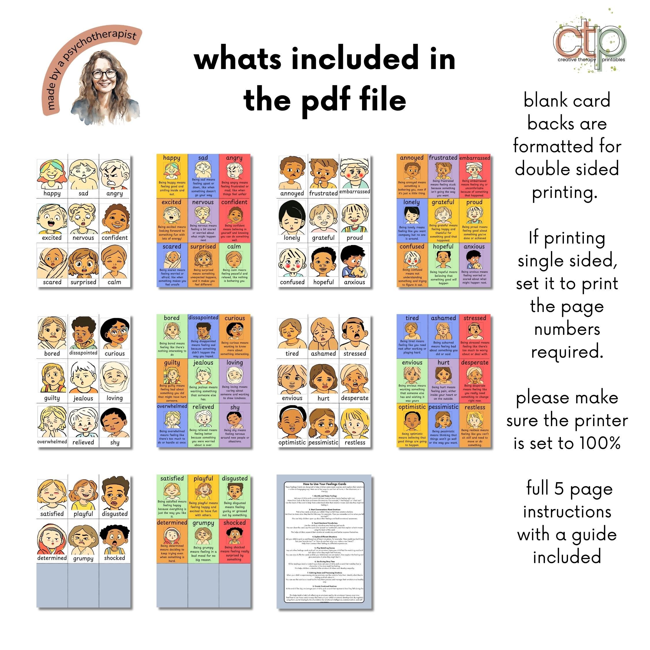 Feelings Flash Cards for Children With Emotions + Facial Expressions ...