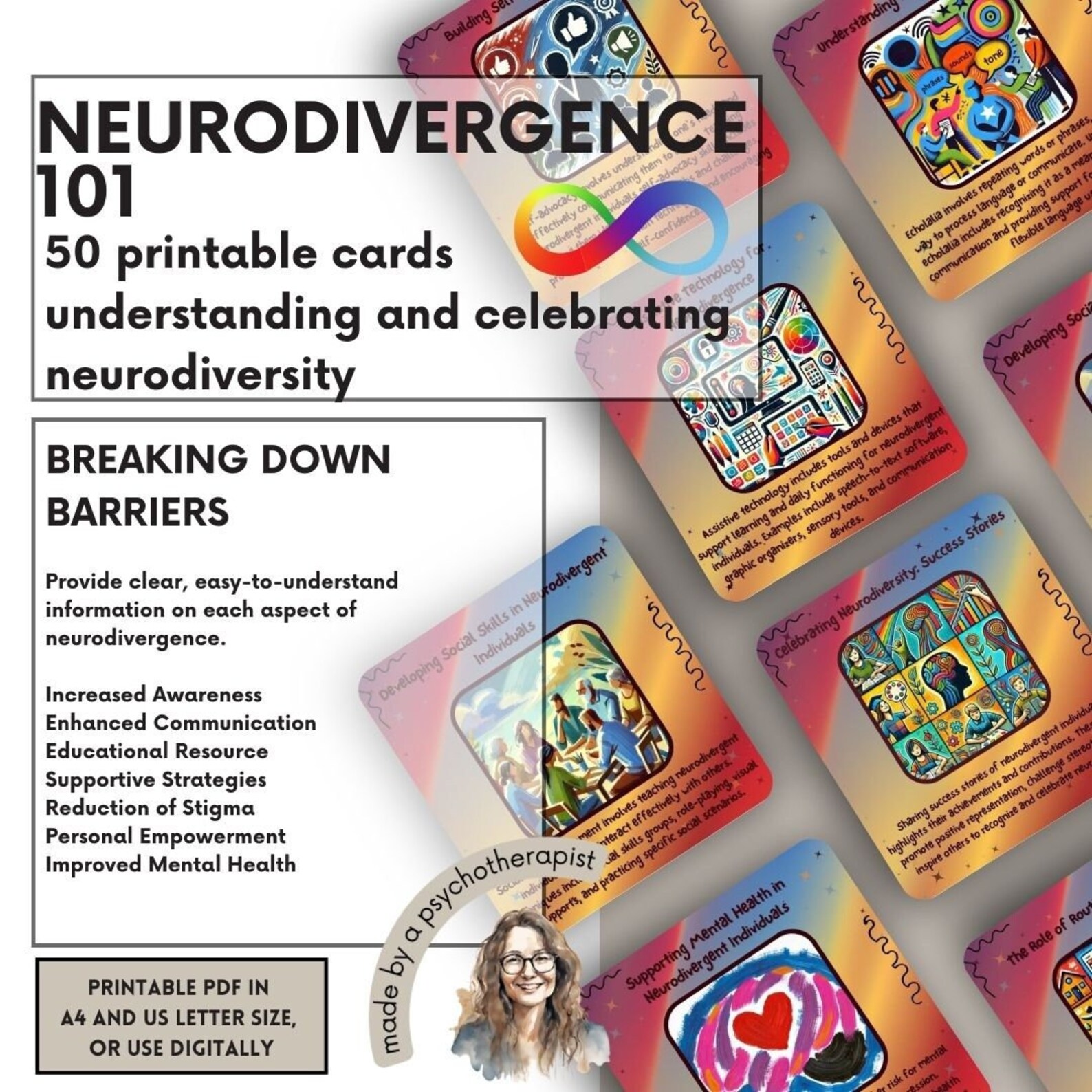 Printable Neurodiversity Cards Set of 50 PDF ADHD & Autism Counseling ...