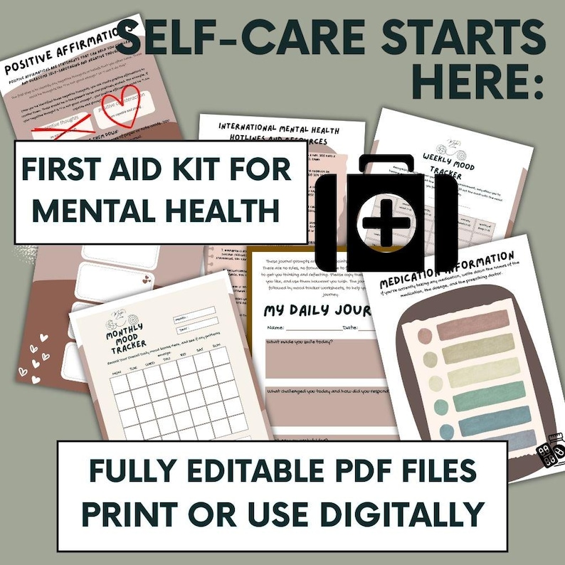 Mental Health First Aid Kit | Printable PDF Digital Planner | Anxiety ...