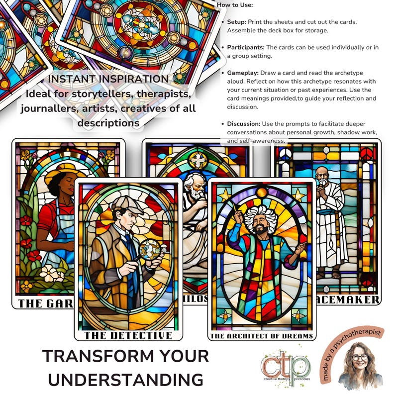 Jungian Oracle Archetype Printable Card Deck - Stained Glass Art, Guide ...