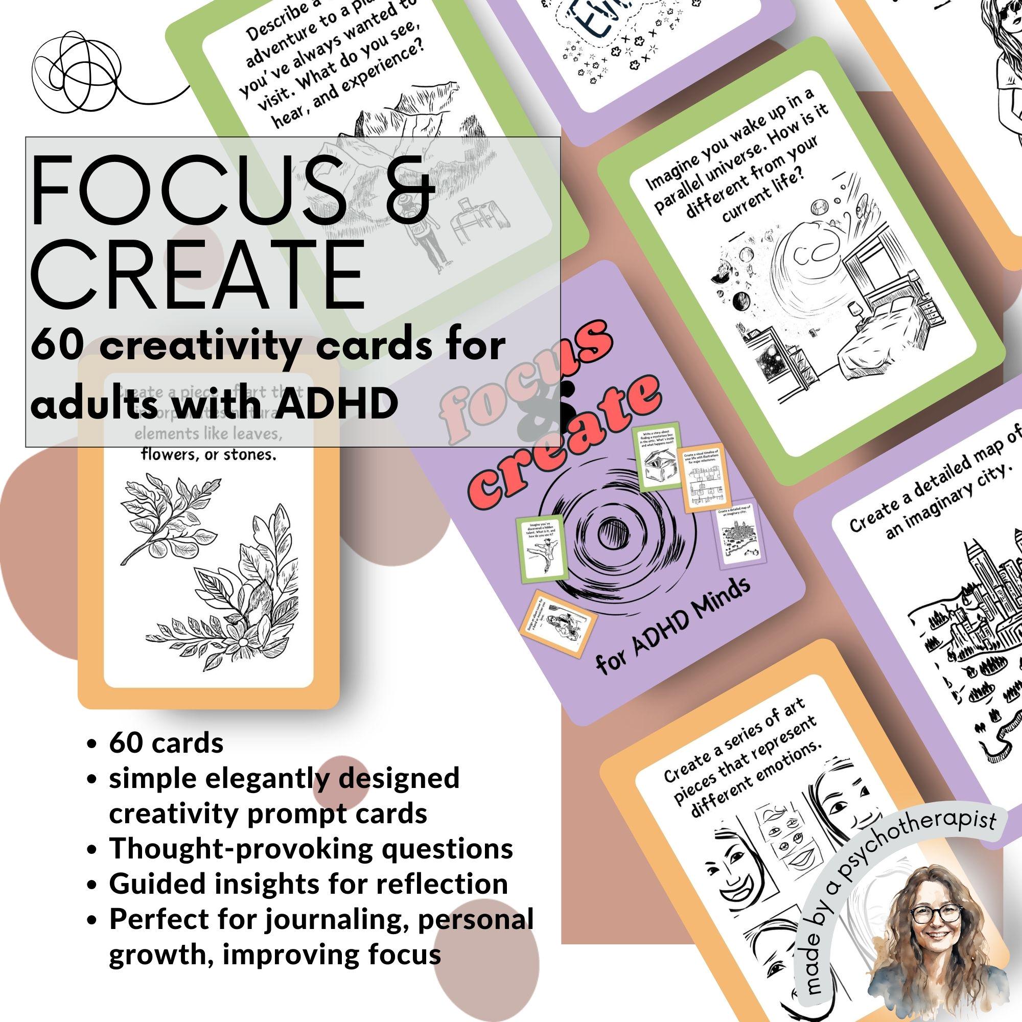 Printable ADHD Creativity Prompt Cards 60 Art Therapy & Journaling ...