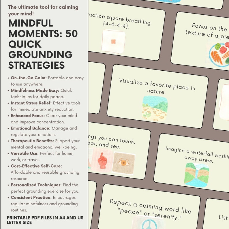 Grounding Mindfulness Cards, Printable Self Care Positive Thinking ...