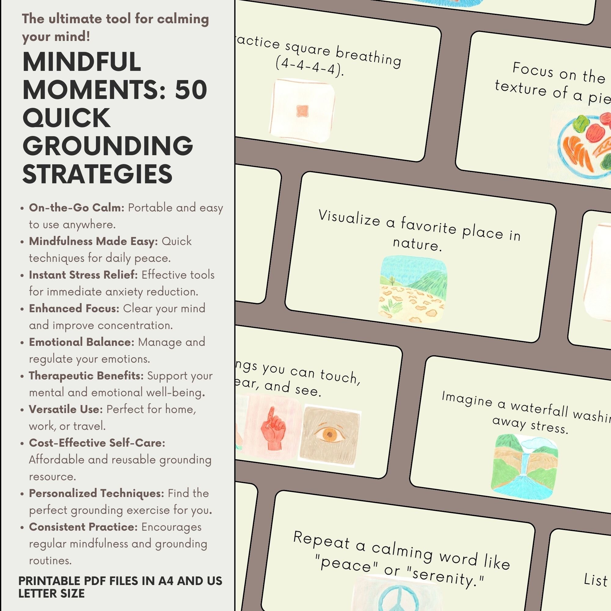 Grounding Mindfulness Cards, Printable Self Care Positive Thinking ...
