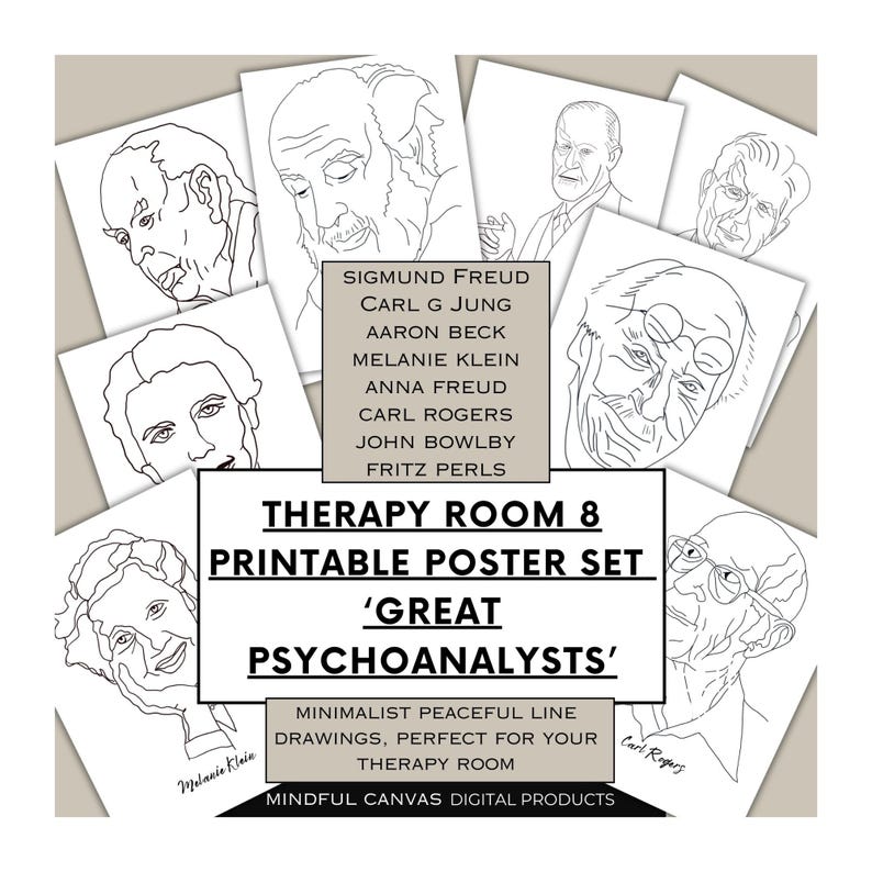 Printable Therapy Office Decor Set Psychoanalyst Portraits Line Art ...