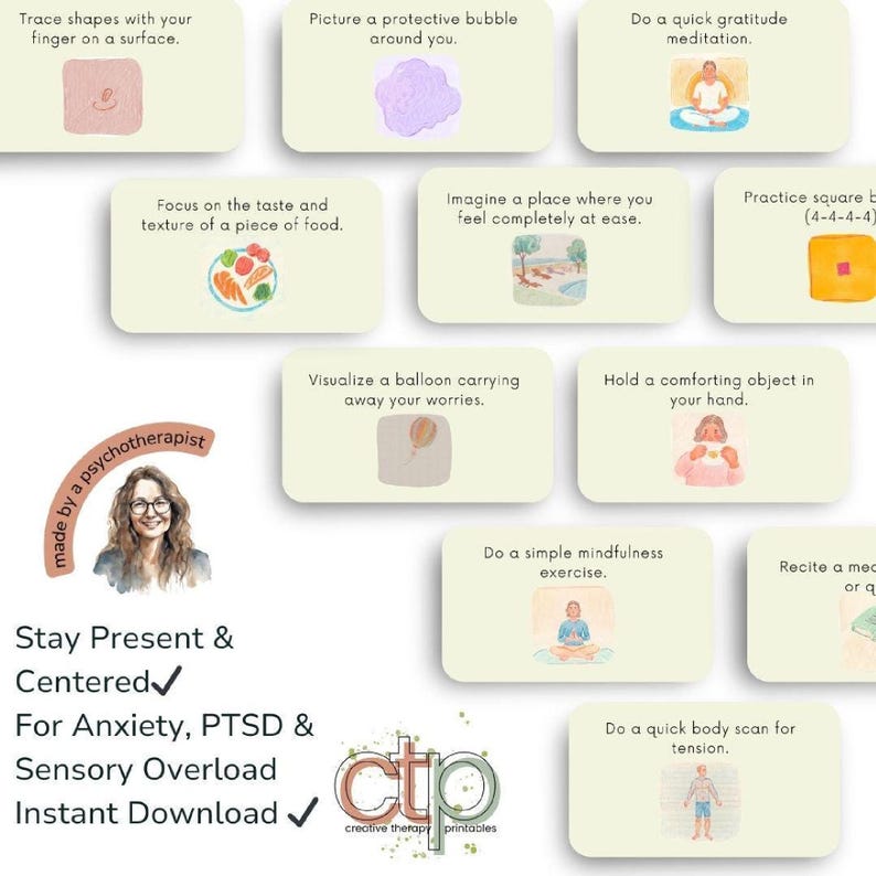 Grounding Techniques, 50 Cards PDF: Emotional Regulation, Anxiety ...