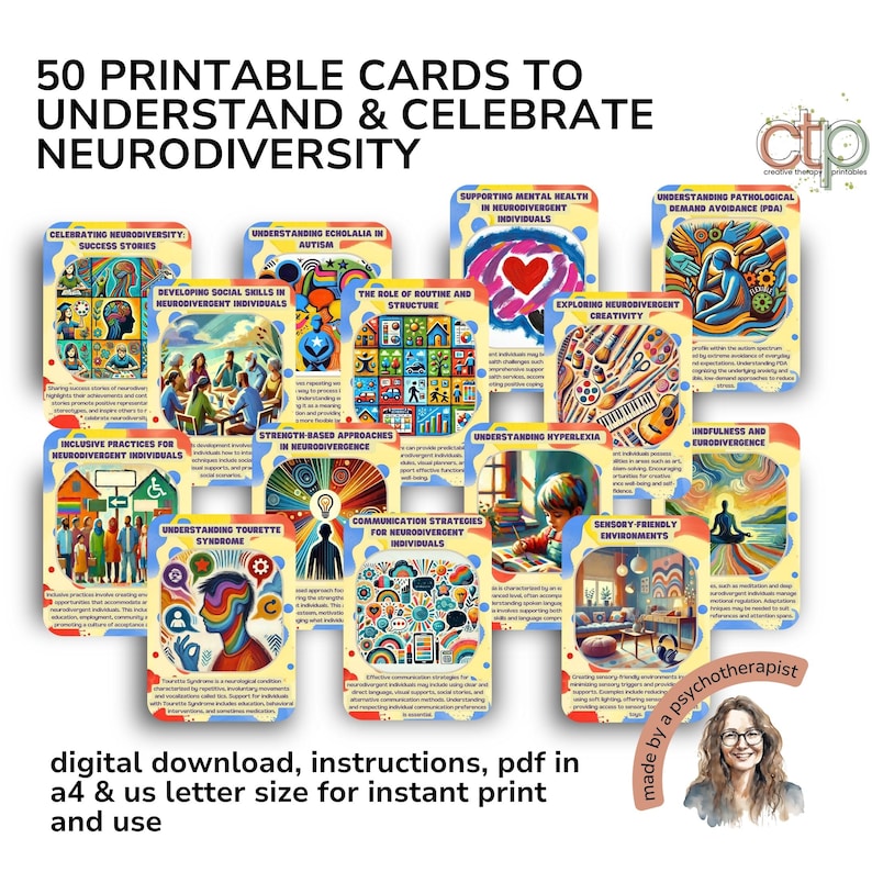 Neurodiversity Printable Cards; ADHD, Autism Awareness and Mental ...