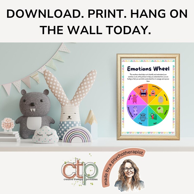 Emotion Wheel Art: Feelings Chart for Kids, School Psychology (digital ...