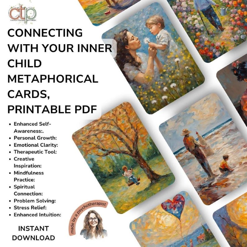 Inner Child Oracle Cards: 50 Printable Therapy & Shadow Work Cards (PNG ...