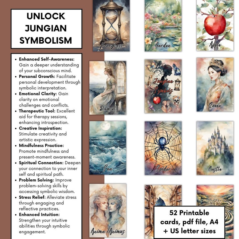 Printable Jungian Symbol Cards for Creatives 52 Watercolour Cards With ...