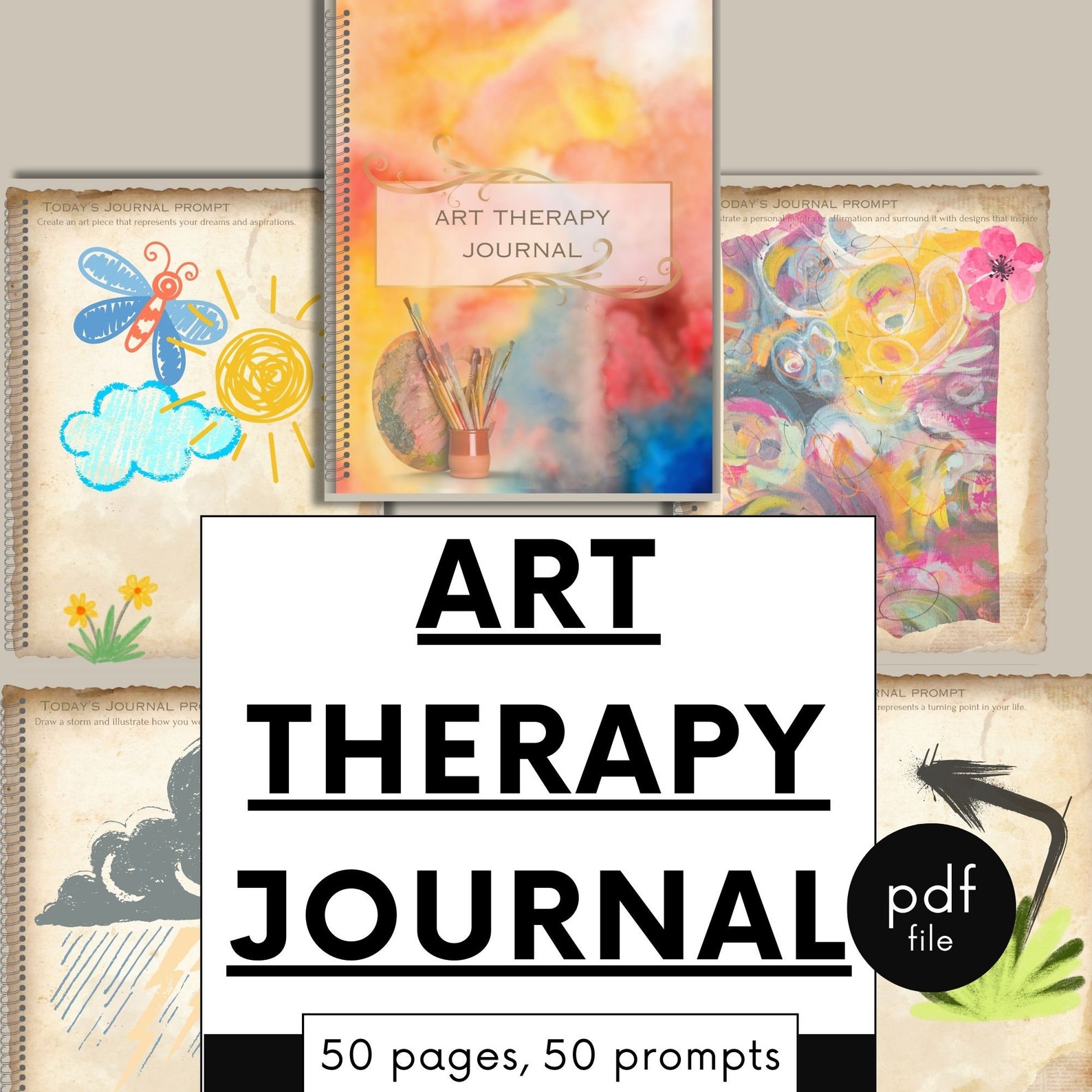 Art Therapy Journal: 50 Printable Prompts for Self-care and Mental ...