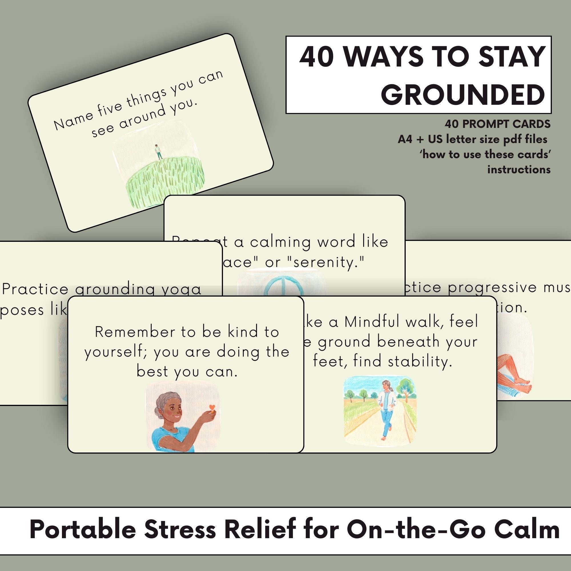 Printable Grounding Cards Set 50 Mindfulness Exercises PDF Wallet Size ...