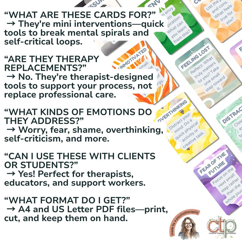 Printable Cards for Mental Health Support, Emotion Regulation ...