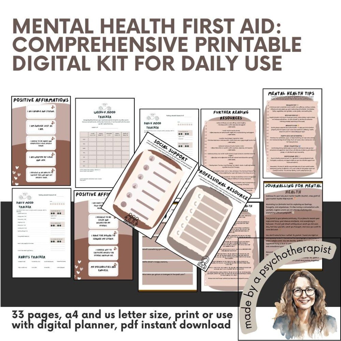 Mental Health First Aid Kit Printable PDF Anxiety Relief Self Care ...