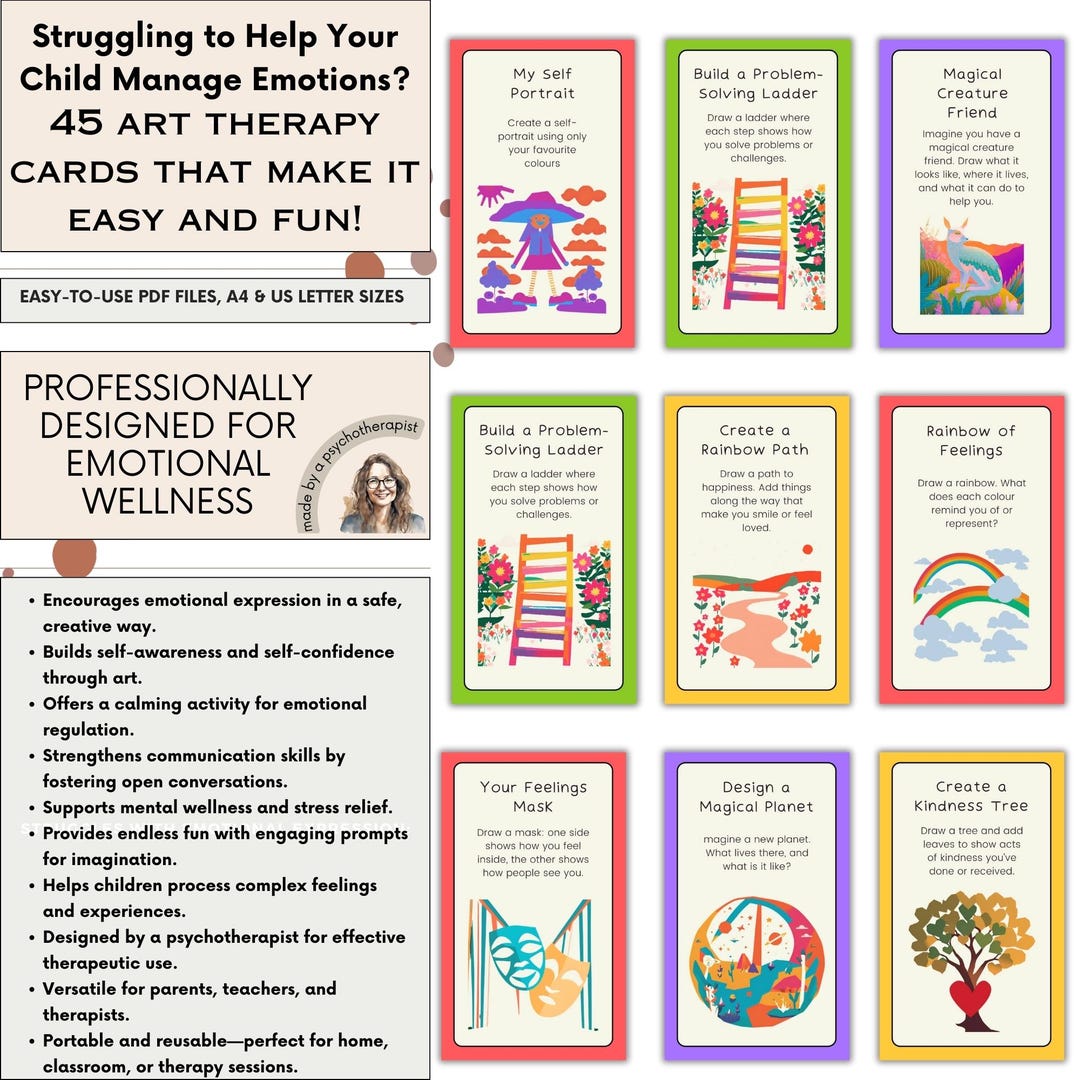 Kids Art Therapy Prompt Cards – Printable Therapy Activity for ...