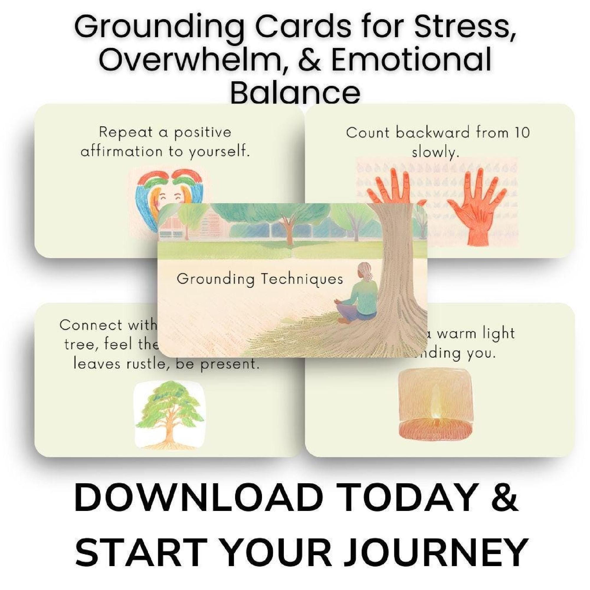 Grounding Techniques, 50 Cards PDF: Emotional Regulation, Anxiety ...