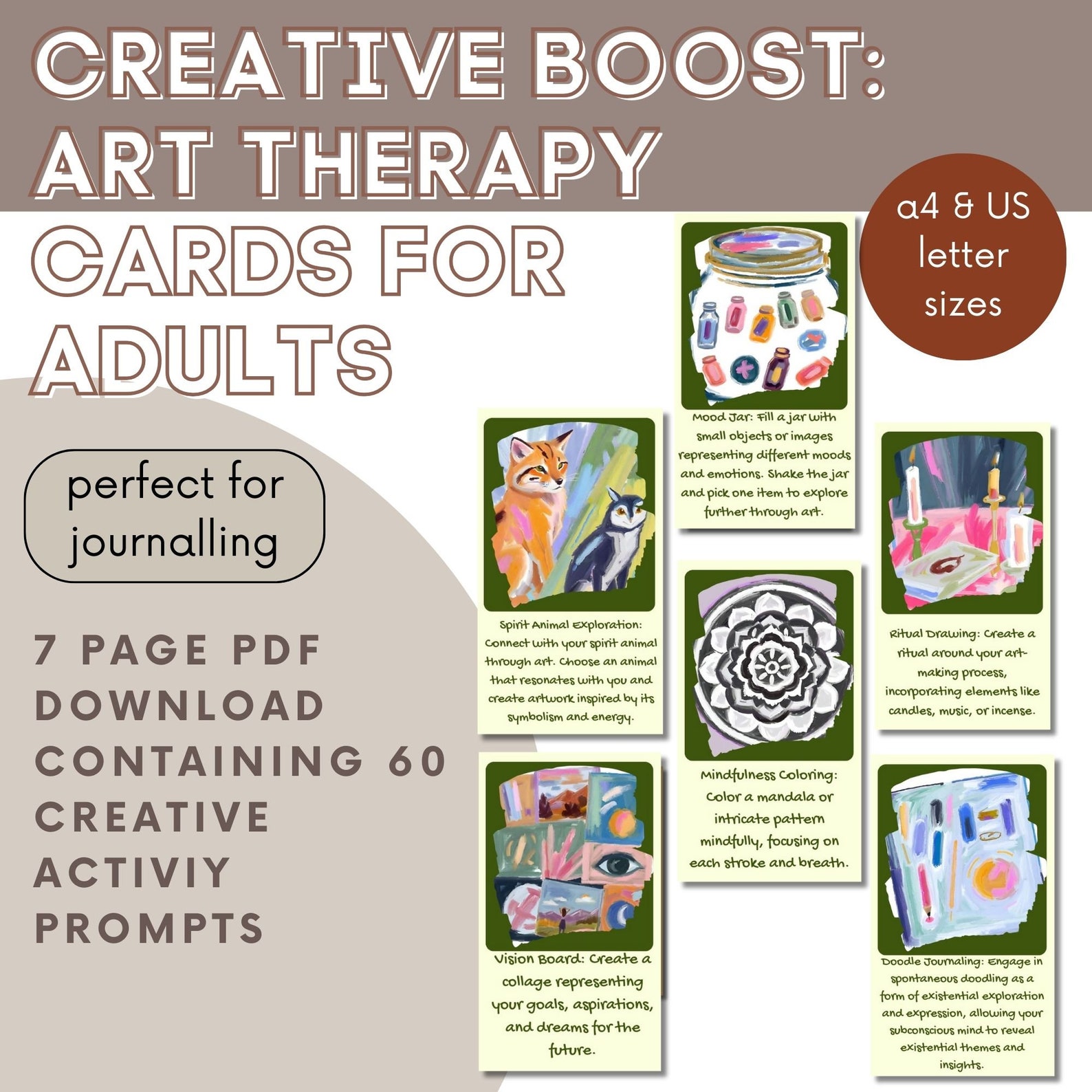 Printable Art Therapy Cards for Mental Health & Self-care, Mindfulness ...