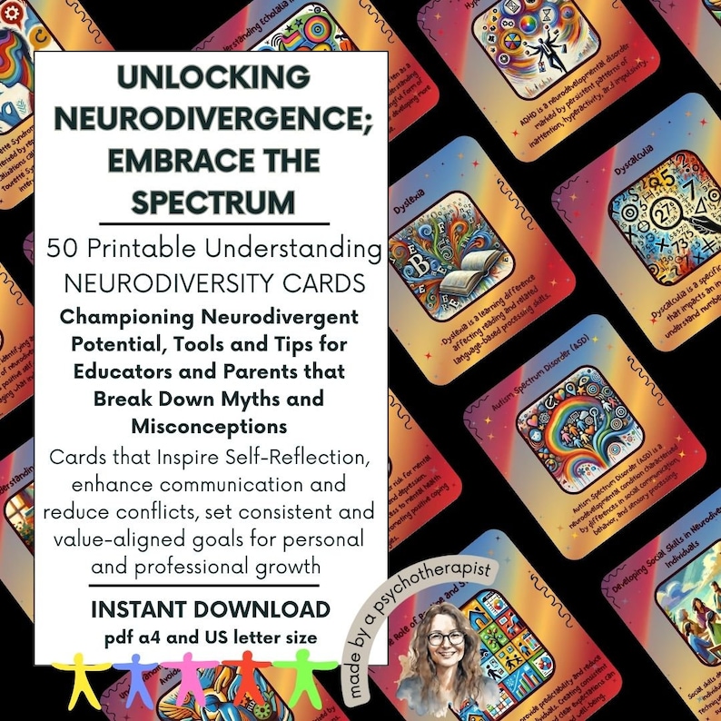 Printable Neurodiversity Cards Set of 50 PDF ADHD & Autism Counseling ...