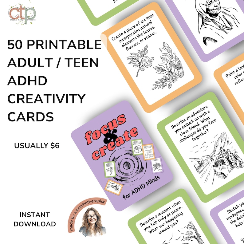 ADHD Digital Bundle | Printable Cards + Ebooks for Adult ADHD, Teens ...