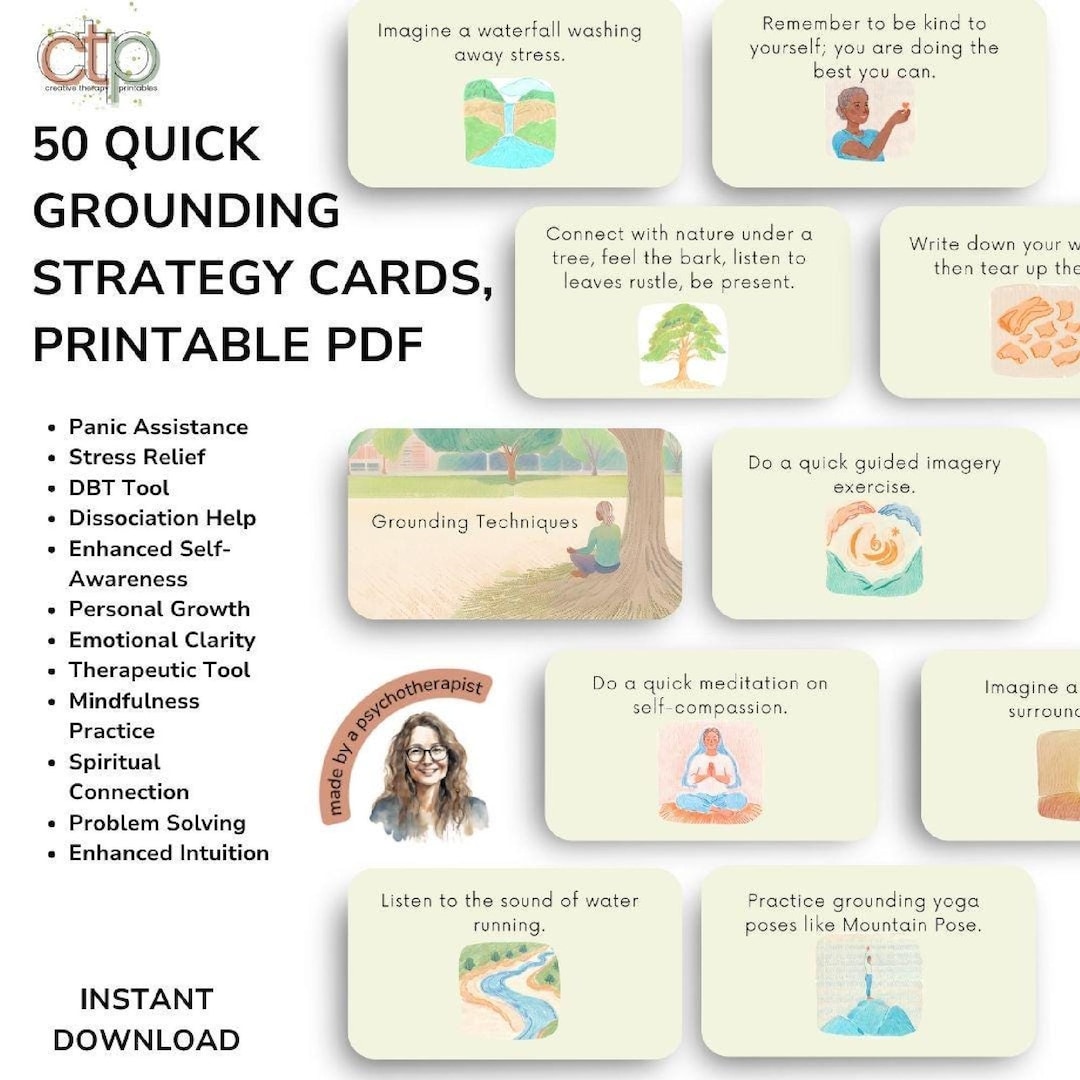 Grounding Techniques, 50 Cards PDF: Emotional Regulation, Anxiety ...