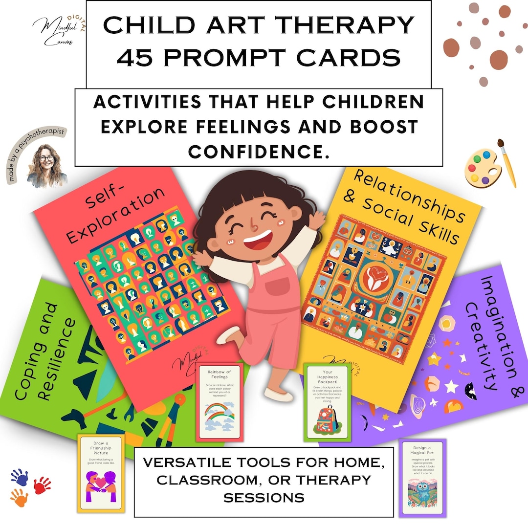 Child Art Therapy Prompt Cards Printable Therapy Activity for Emotional ...