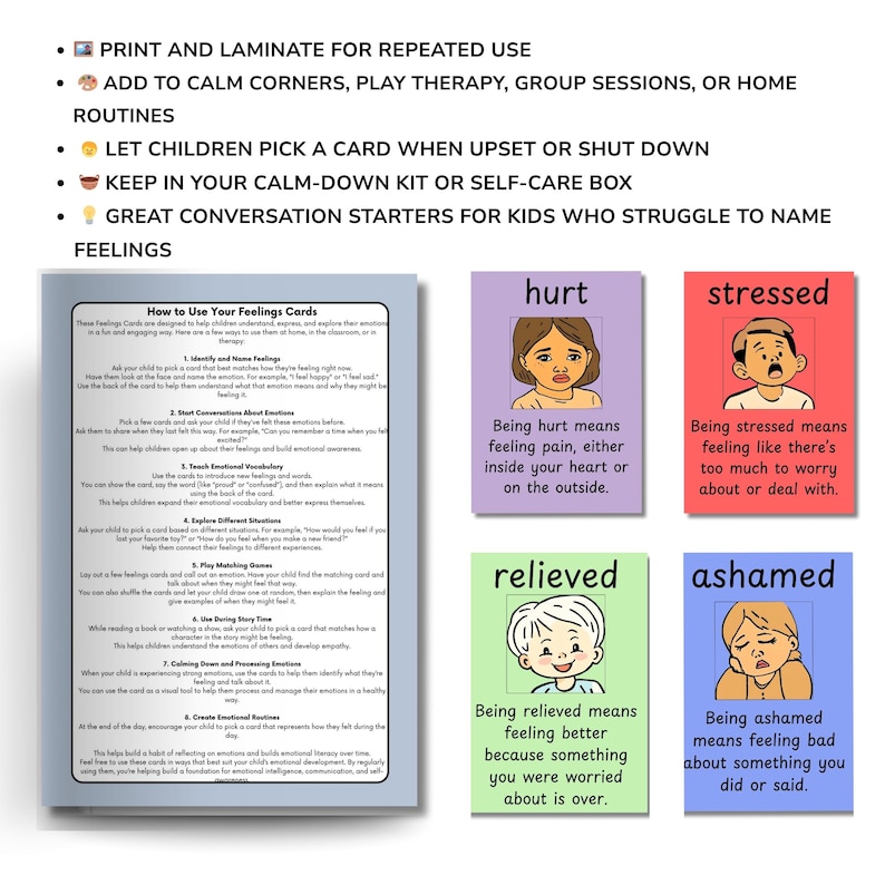 Feelings Flash Cards for Children With Emotions + Facial Expressions ...