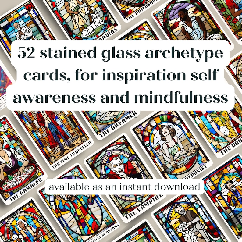 Archetypes Printable Oracle Card Deck Stained Glass Jungian Inspired ...