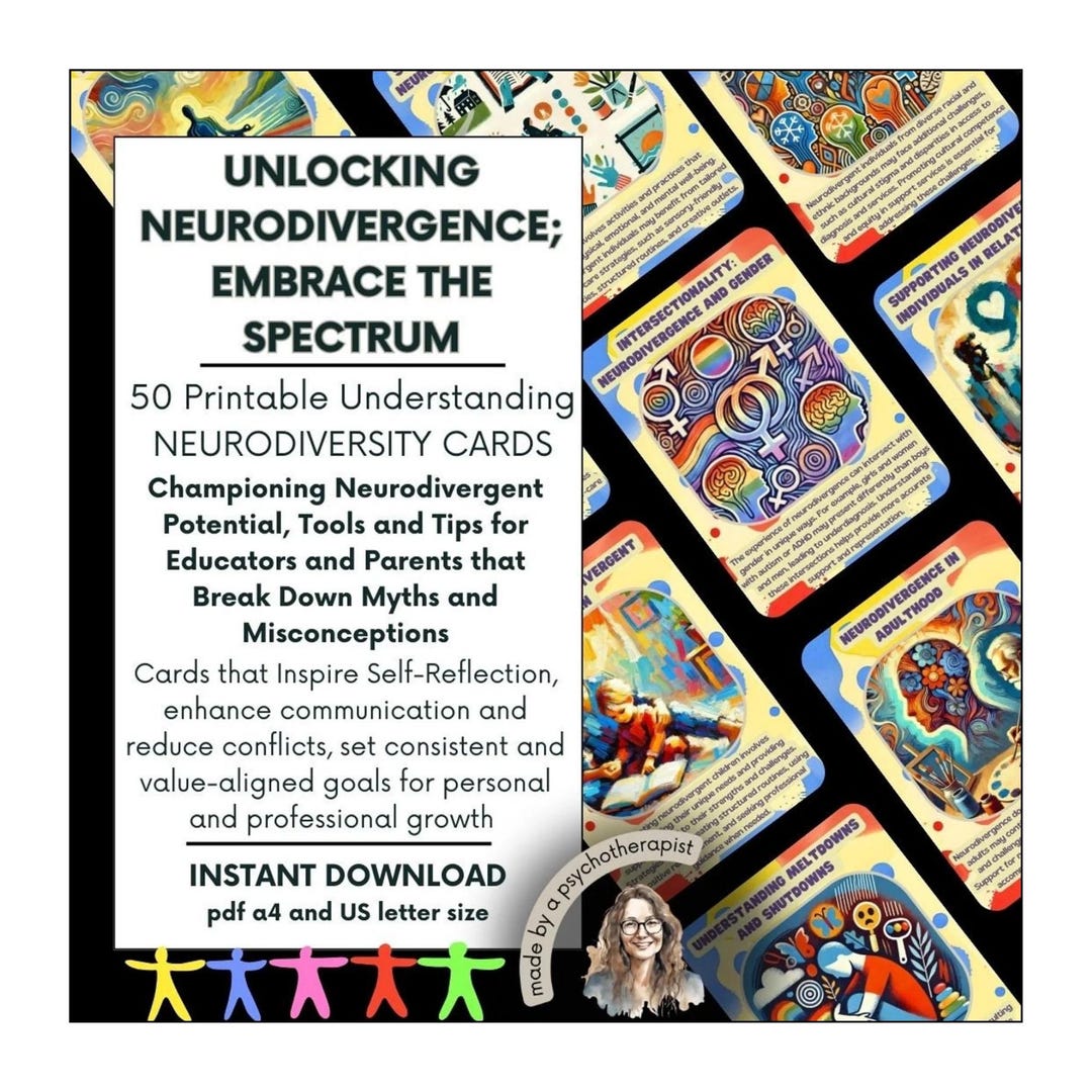 Printable Neurodiversity Cards Set of 50 PDF ADHD & Autism Counseling ...