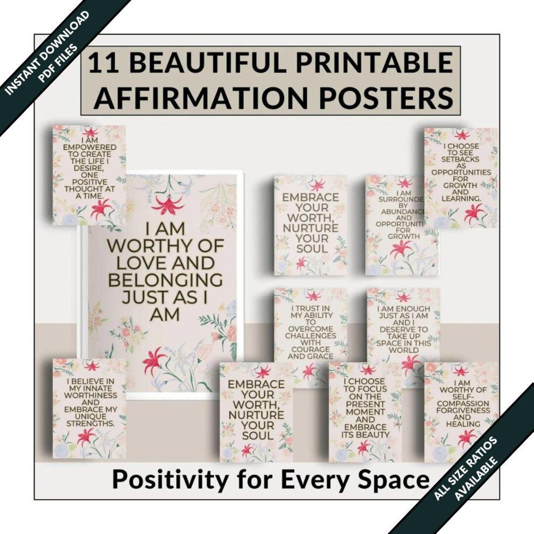 Uplifting Floral Affirmations Print Set 11 Digital Posters Perfect for ...