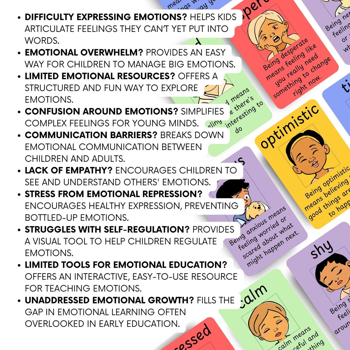 Feelings Flash Cards for Children With Emotions + Facial Expressions ...