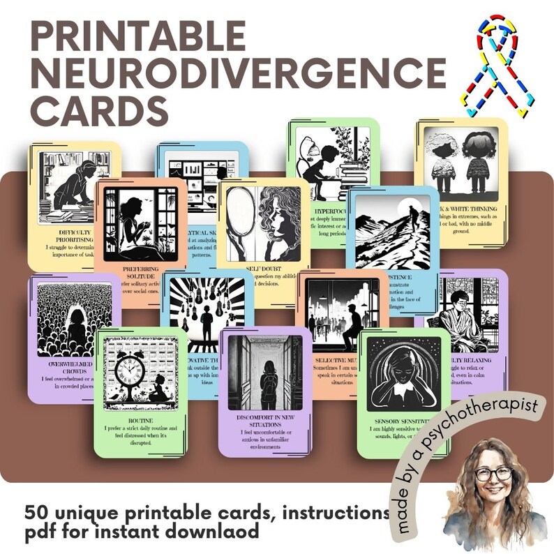 Printable Neurodivergence Card Game 50 PDF Flash Cards ADHD & Autism ...