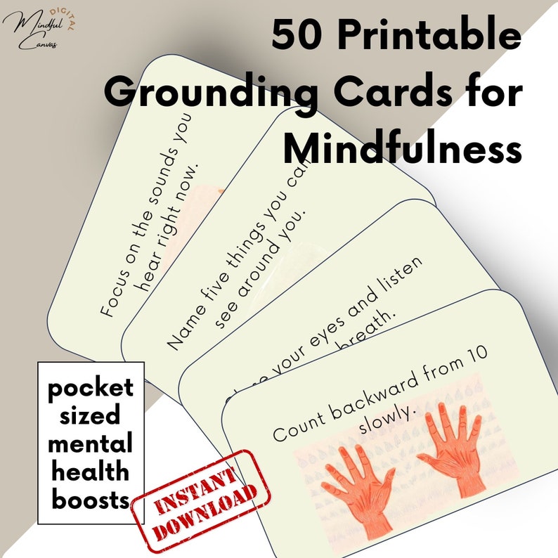 Grounding Mindfulness Cards, Printable Self Care Positive Thinking ...