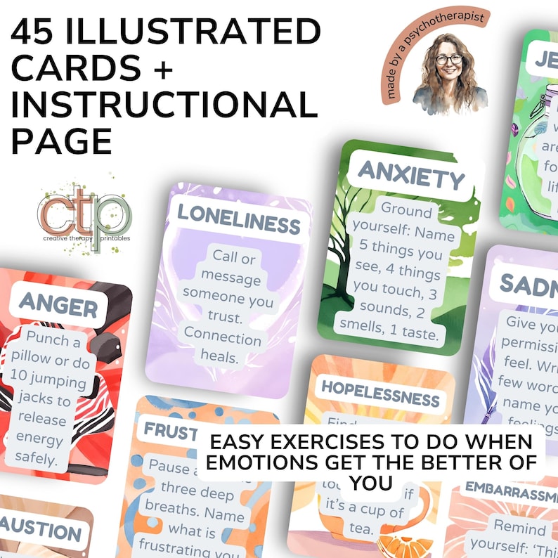 Printable Cards for Mental Health Support, Emotion Regulation ...
