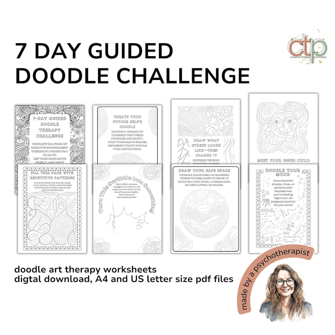 Doodle Art Therapy Worksheets | Interactive Mental Health Activity ...