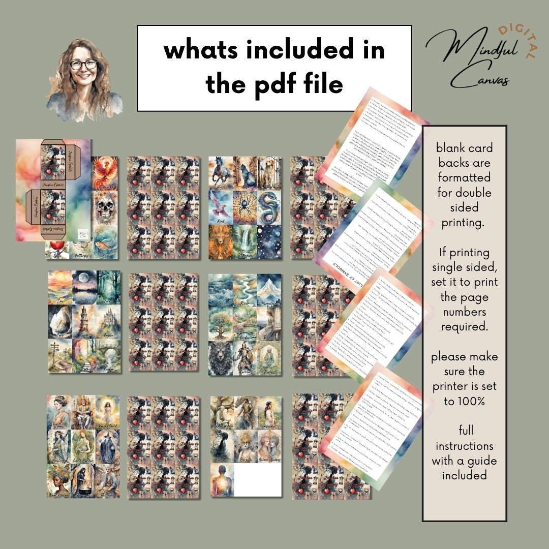 Printable Jungian Symbol Cards for Creatives 52 Watercolour Cards With ...