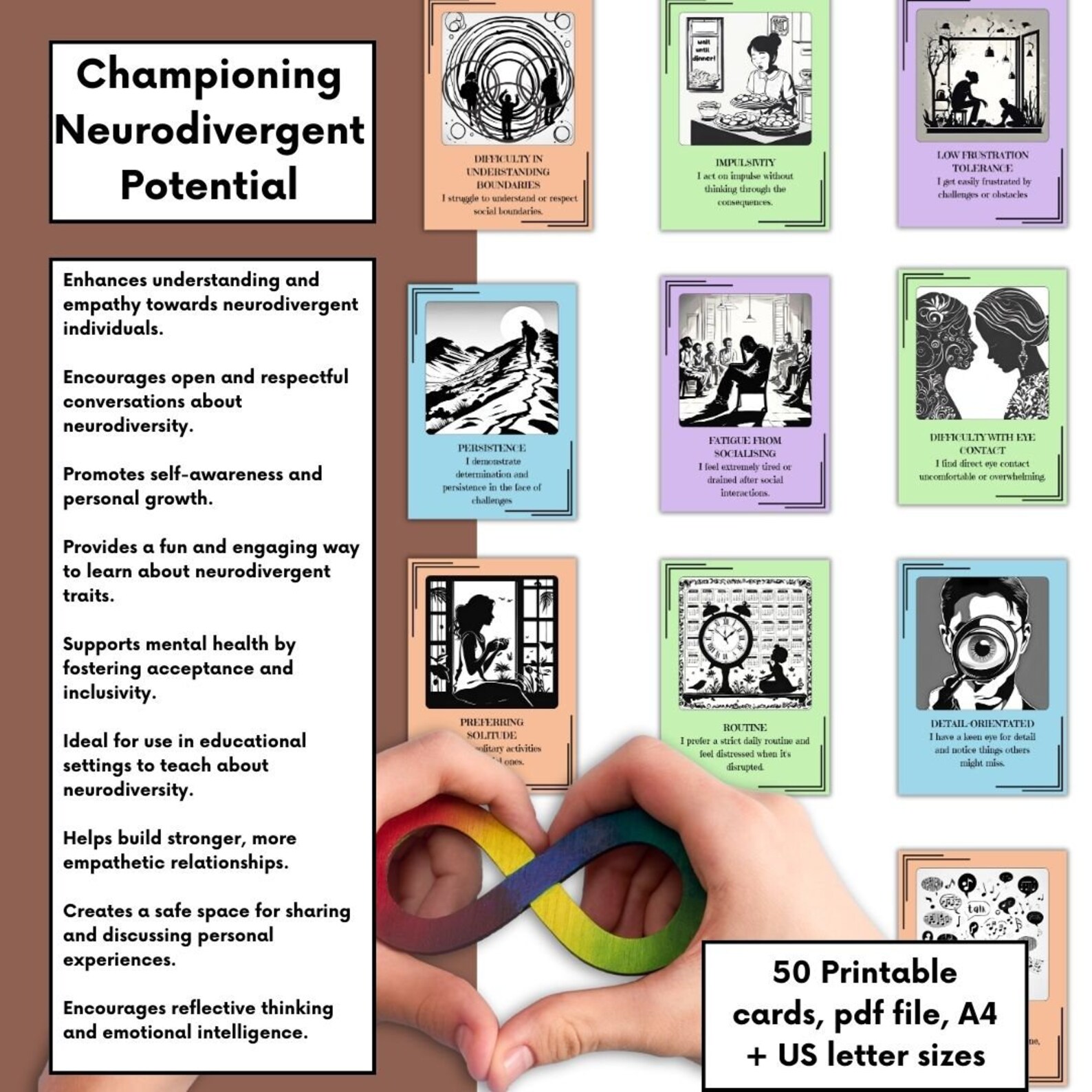 Printable Neurodivergence Card Game 50 PDF Flash Cards ADHD & Autism ...