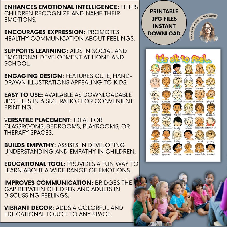 Feelings and Emotions Poster Printable Kids Emotions Chart Montessori ...